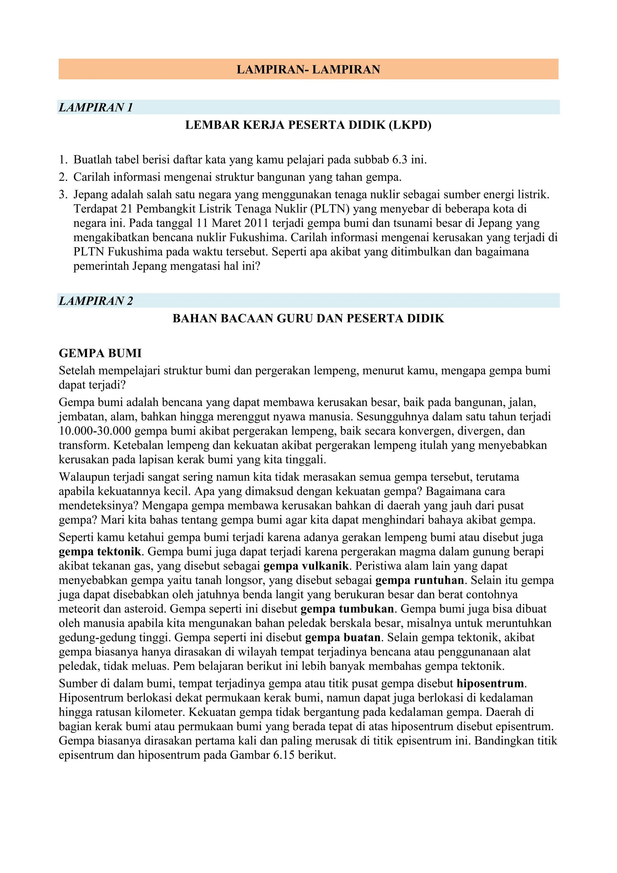 Modul Ajar Ipa kelas 8 Struktur Bumi dan perkembangannya | PDF