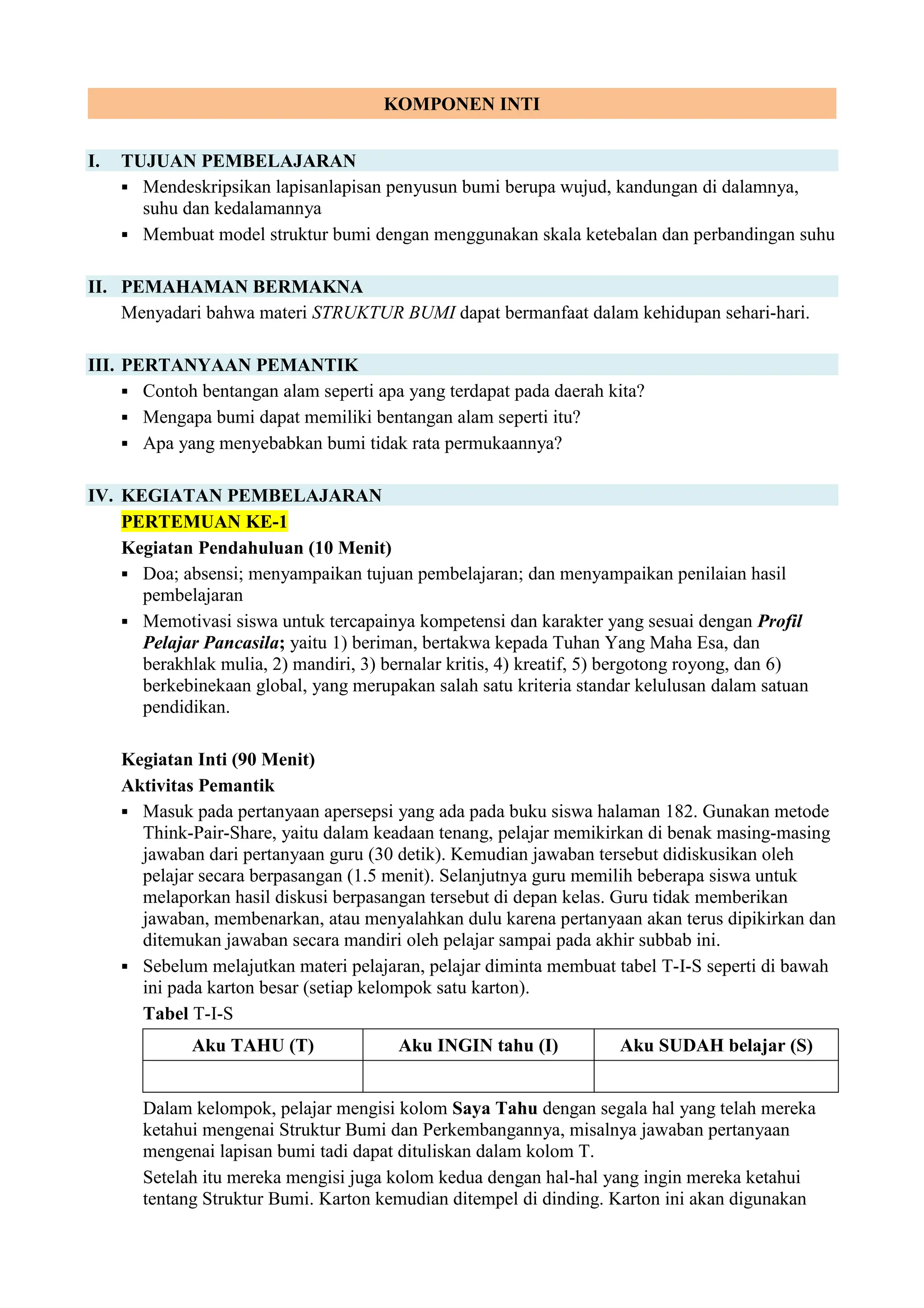 Modul Ajar Ipa kelas 8 Struktur Bumi dan perkembangannya | PDF