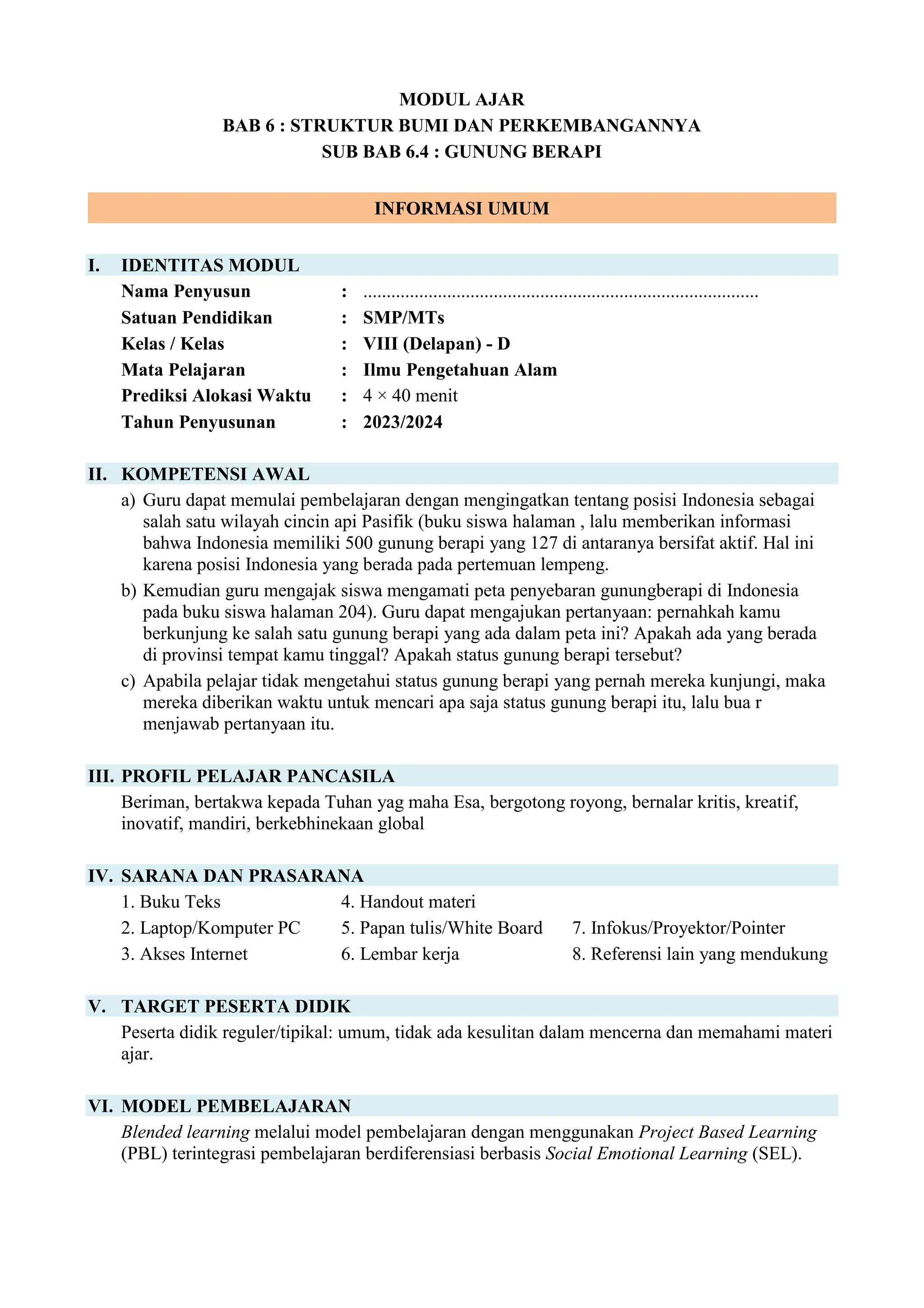 Modul Ajar Ipa kelas 8 Struktur Bumi dan perkembangannya | PDF