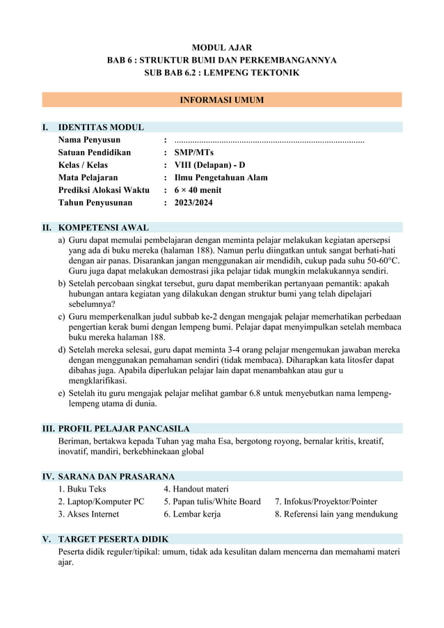 Modul Ajar Ipa kelas 8 Struktur Bumi dan perkembangannya | PDF