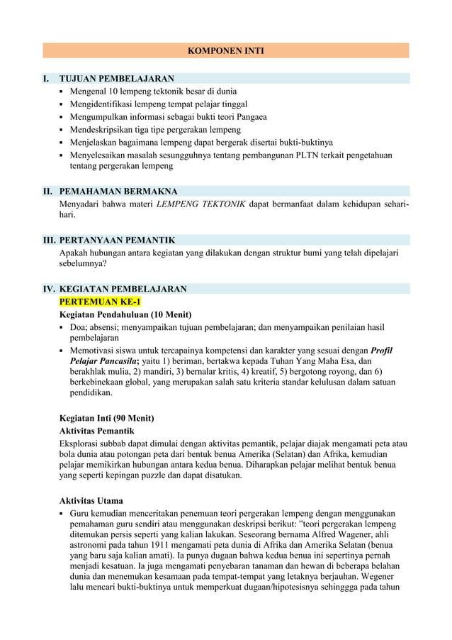 Modul Ajar Ipa kelas 8 Struktur Bumi dan perkembangannya | PDF