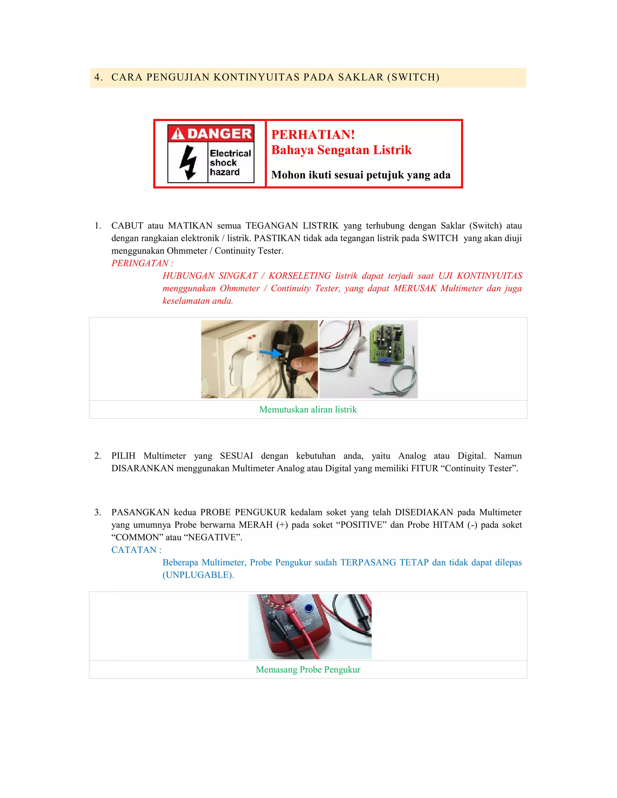 Modul cara menggunakan ohm meter dalam pengujian kontinyuitas saklar (switch) | PDF