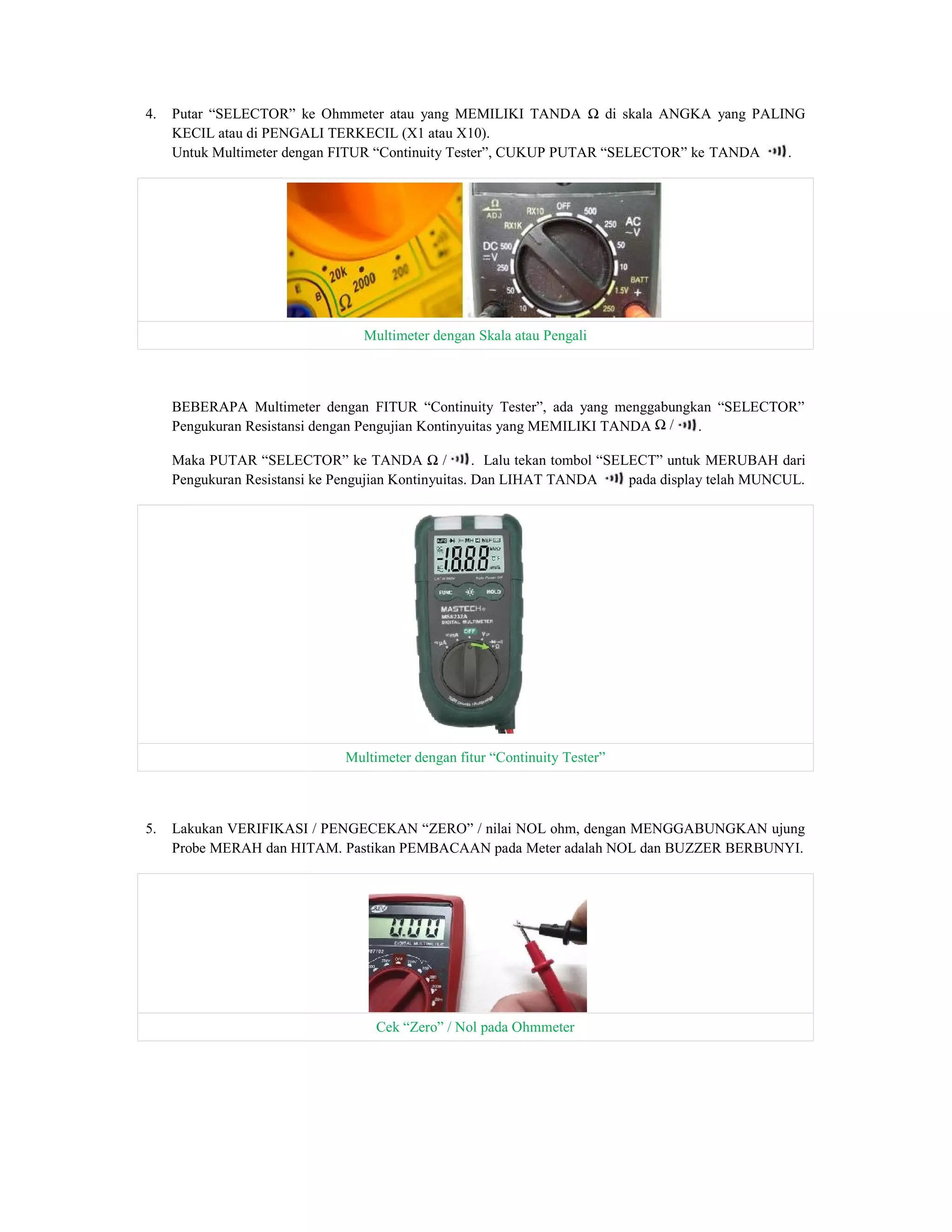 Modul cara menggunakan ohm meter dalam pengujian kontinyuitas saklar (switch) | PDF