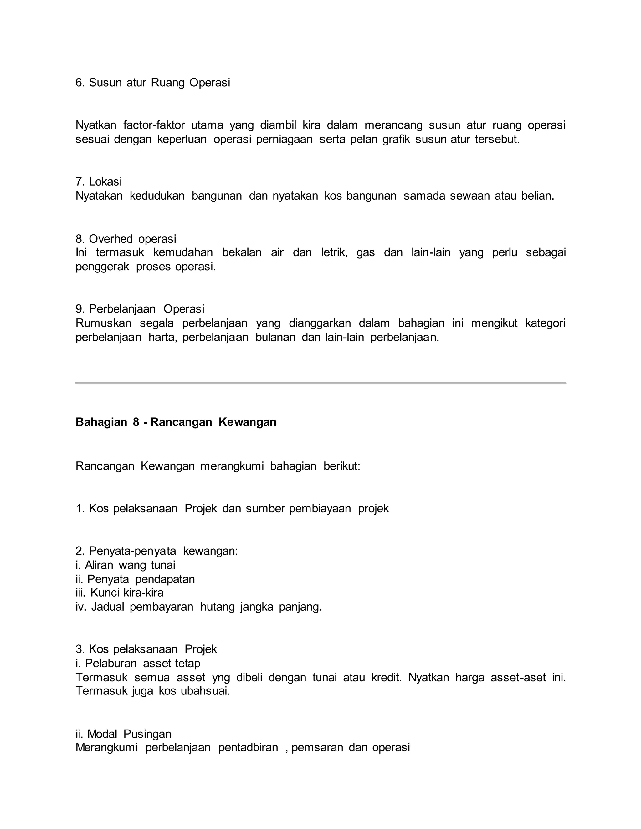 Modul cek list - kertas kerja rancangan perniagaan | DOCX
