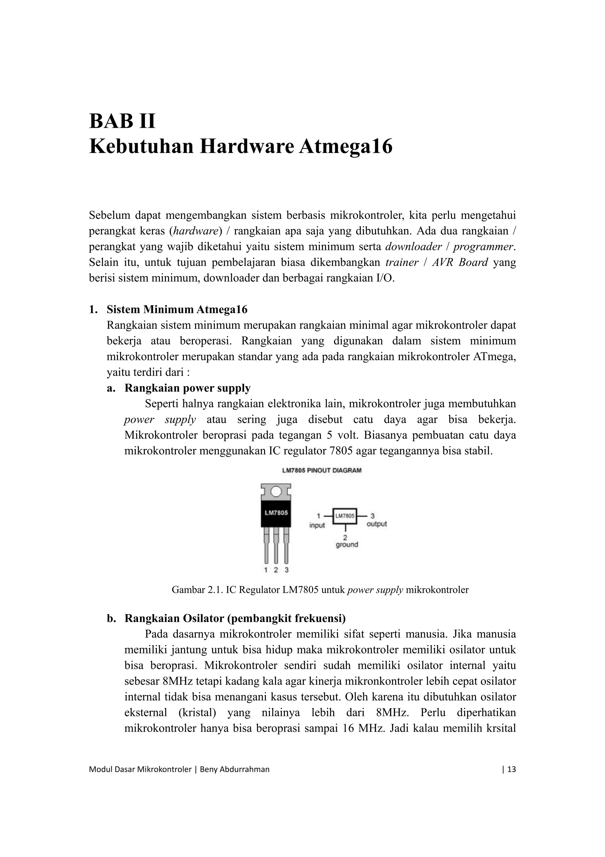 Modul dasar-mikrokontroler-bab-ii-kebutuhan-hardware-at mega16 | PDF