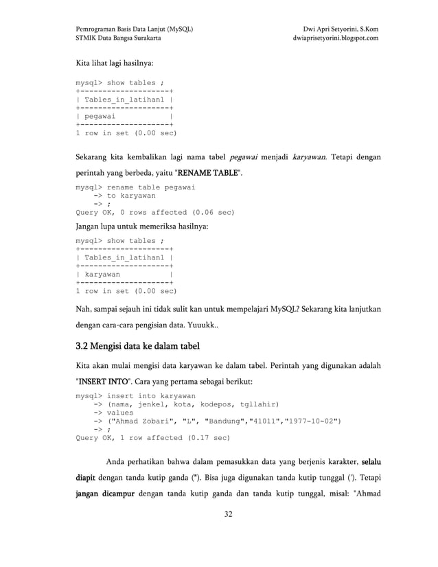 Modul MySQL TIngkat Lanjut | PDF