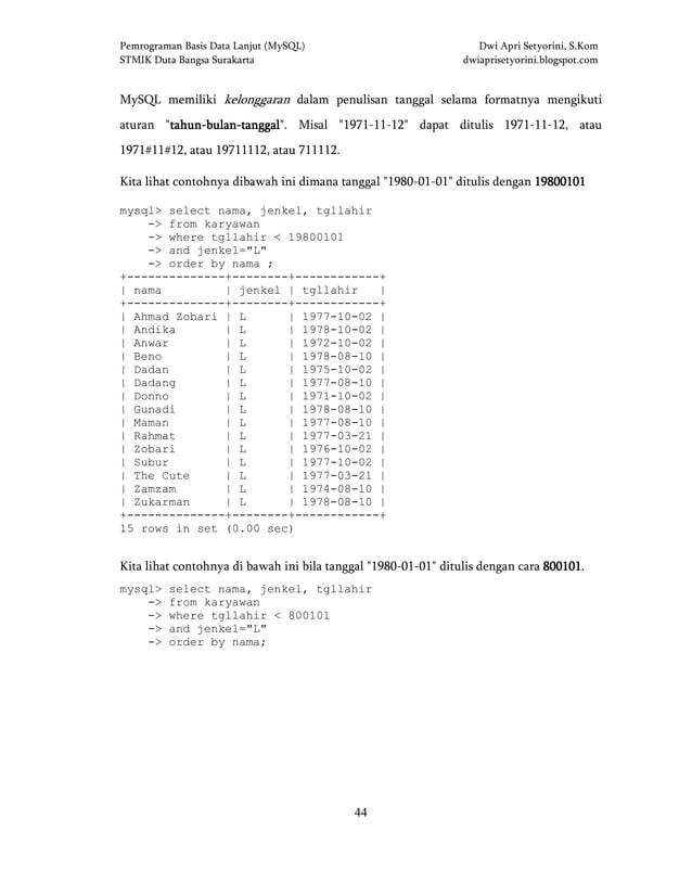 Modul MySQL TIngkat Lanjut | PDF