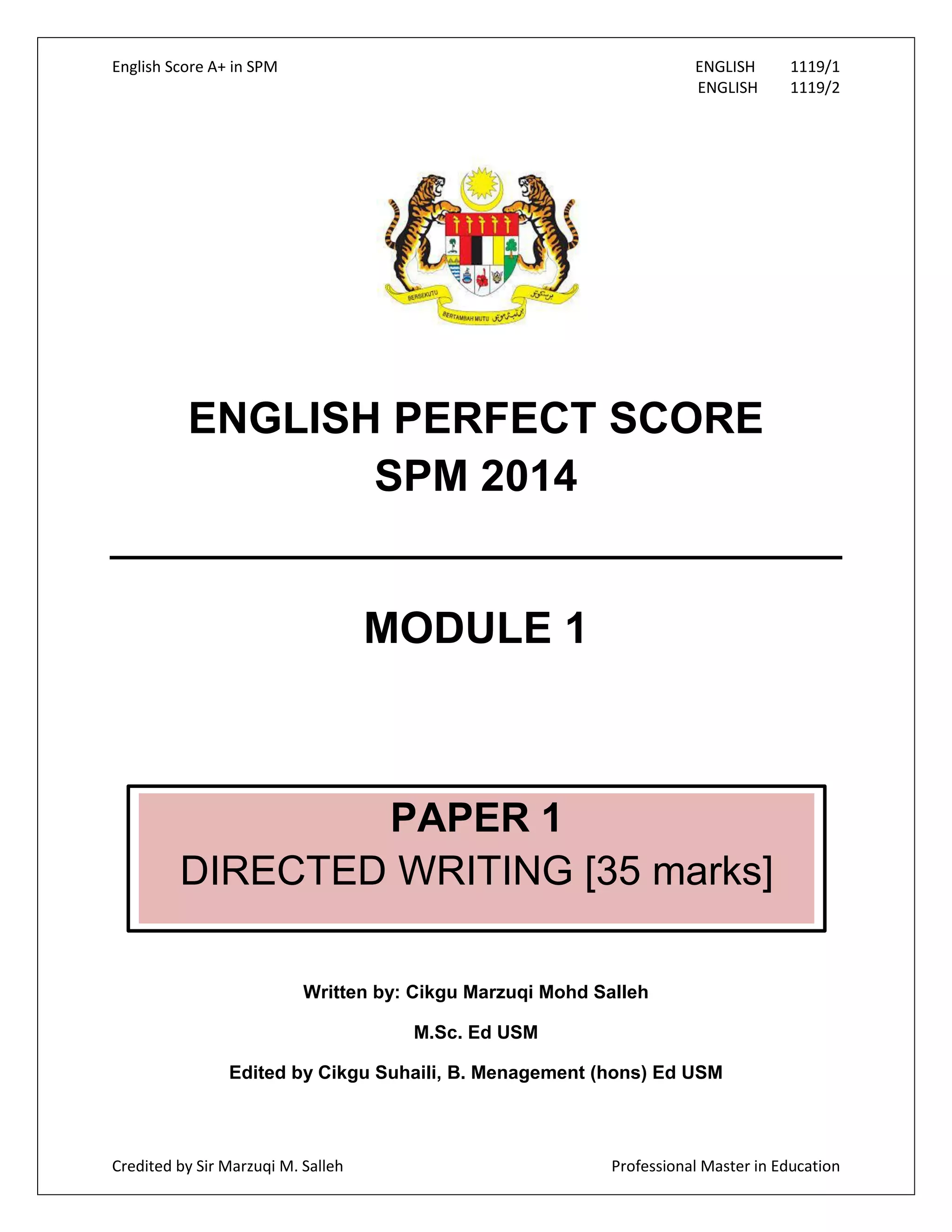 Modul perfect-score-–-spm-2014-english | PDF