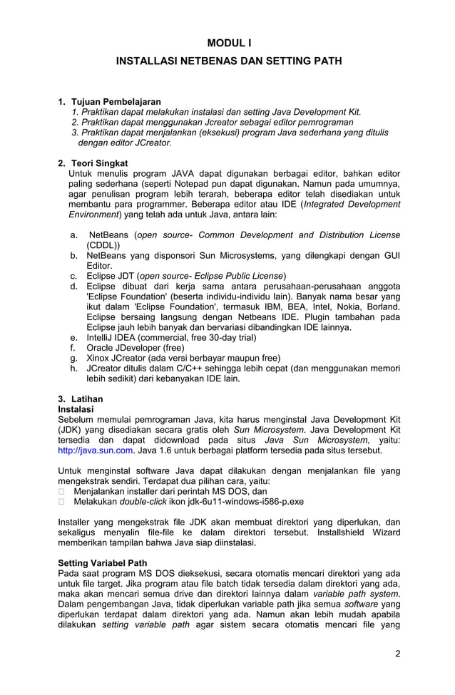 Modul praktikum-pemrograman java dgn netbeans | PDF