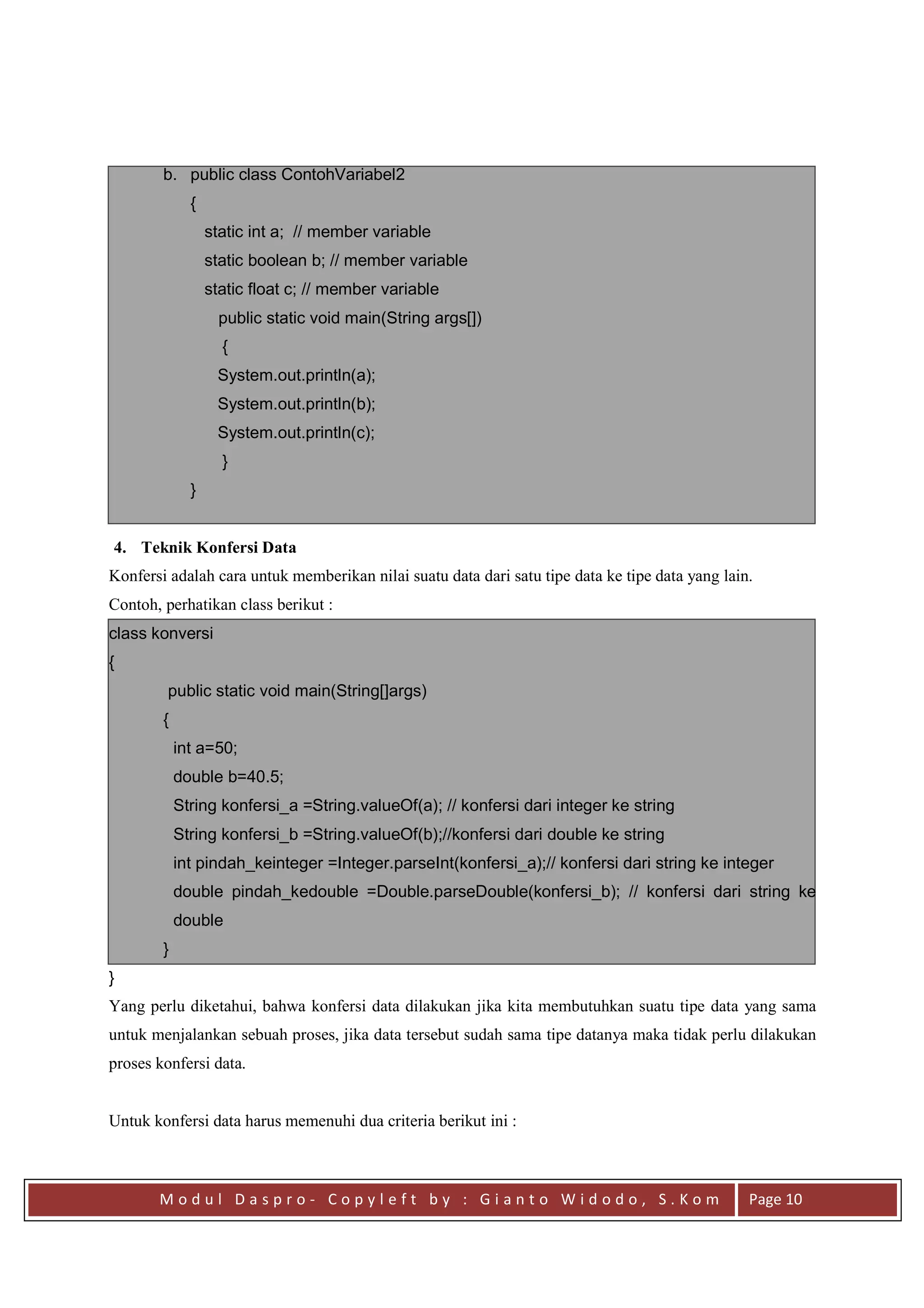 Modul praktikum dasar dasar pemrograman java | PDF
