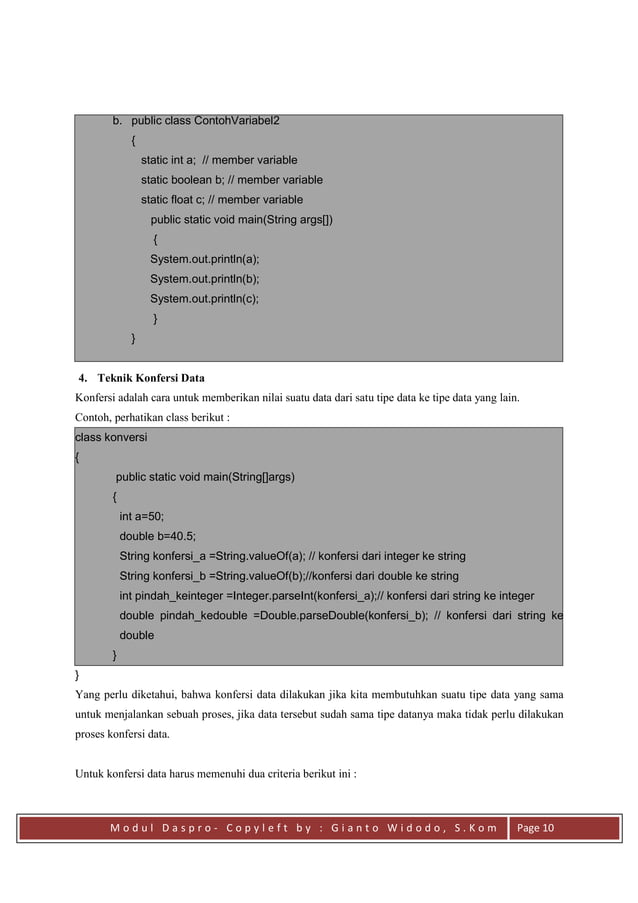 Modul praktikum dasar dasar pemrograman java | PDF