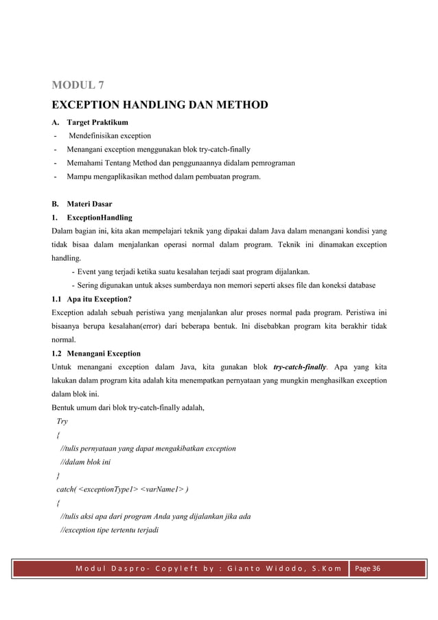 Modul praktikum dasar dasar pemrograman java | PDF