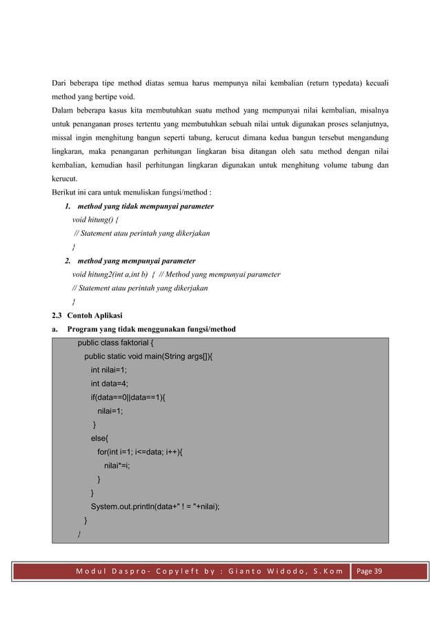 Modul praktikum dasar dasar pemrograman java | PDF