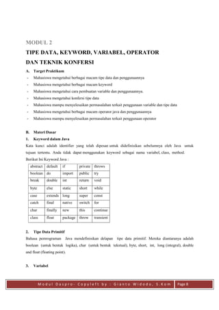 Modul praktikum dasar dasar pemrograman java | PDF