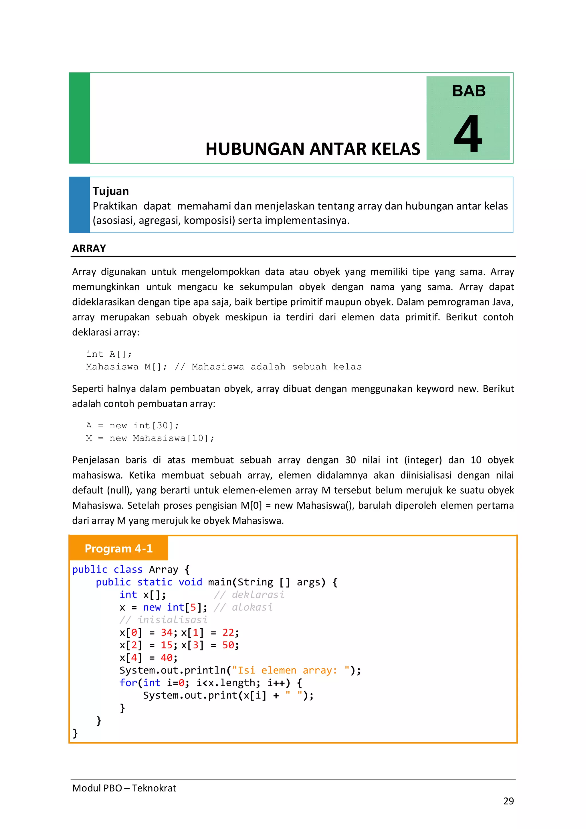 Modul PBO Bab-04 - Hubungan antar Kelas | PDF