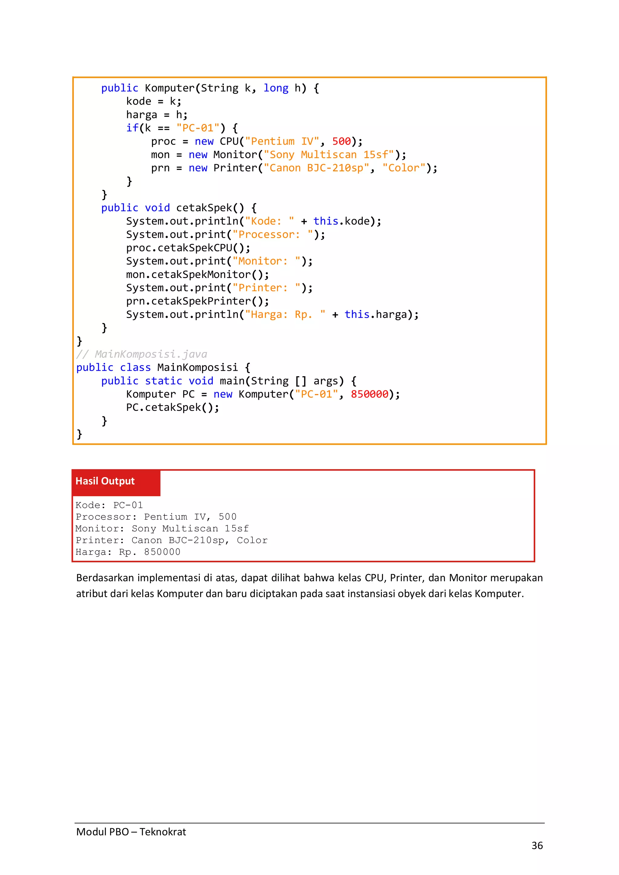 Modul PBO Bab-04 - Hubungan antar Kelas | PDF