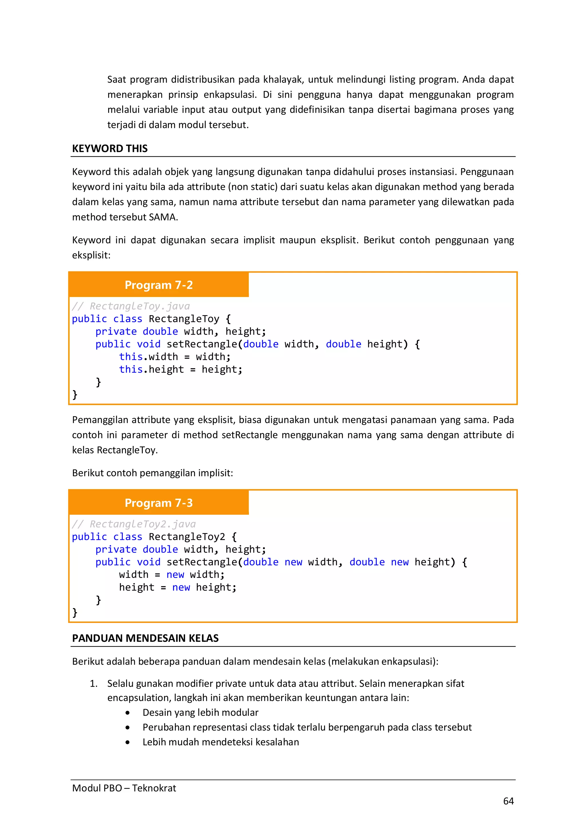 Modul PBO Bab-07 - Enkapsulasi (Encapsulation) | PDF