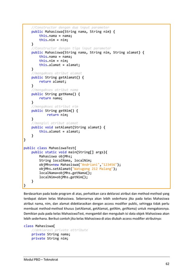 Modul PBO Bab-07 - Enkapsulasi (Encapsulation) | PDF