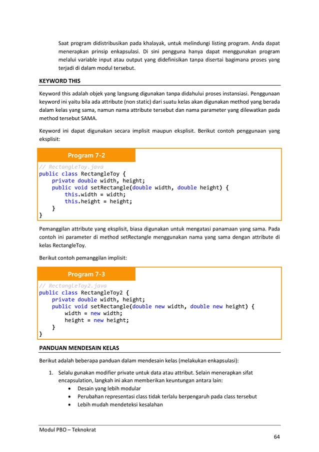 Modul PBO Bab-07 - Enkapsulasi (Encapsulation) | PDF