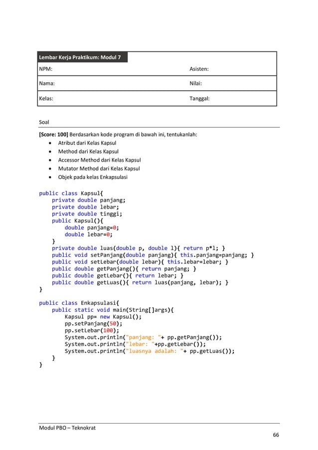 Modul PBO Bab-07 - Enkapsulasi (Encapsulation) | PDF