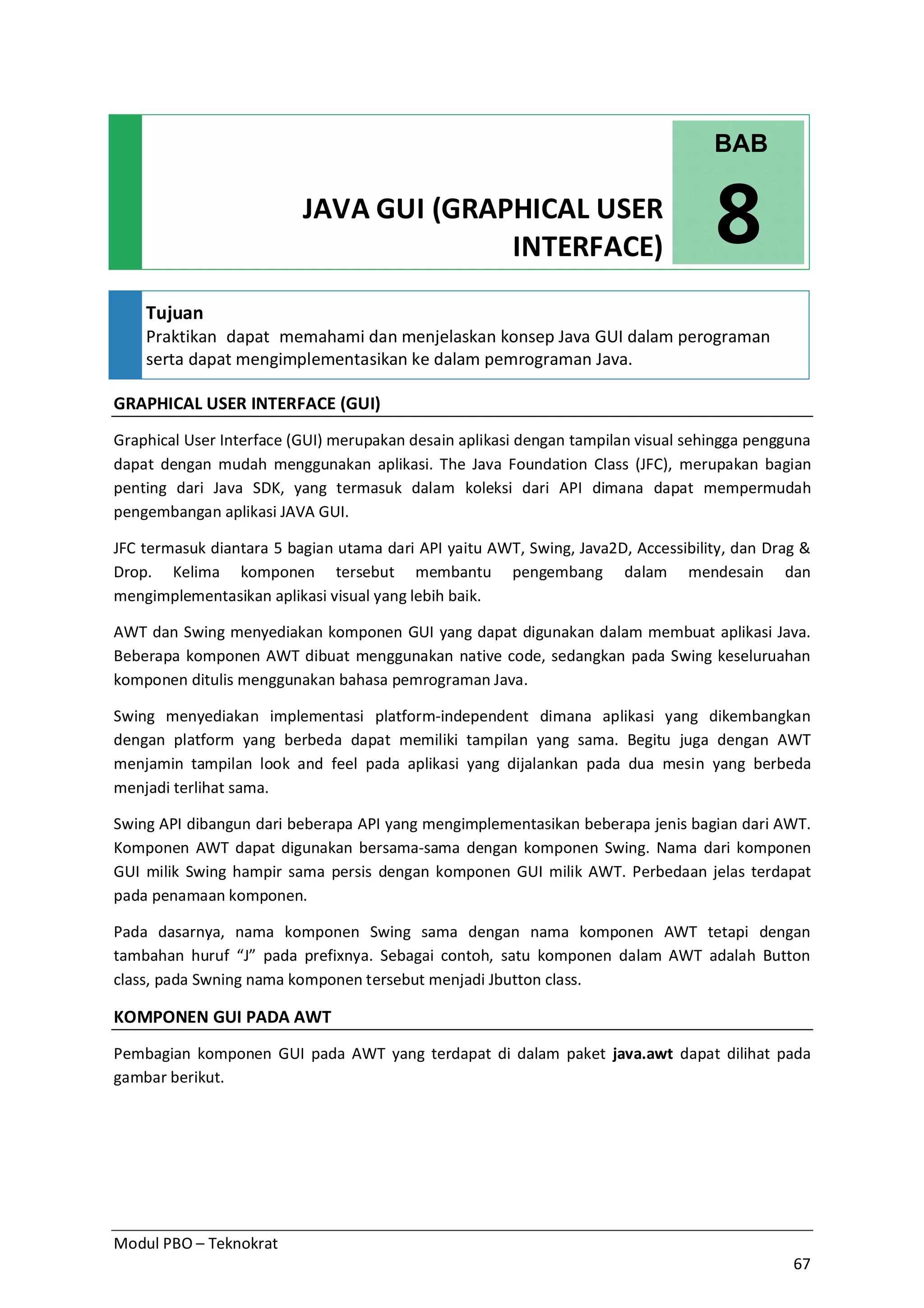 Modul PBO Bab-08 - Java GUI | PDF