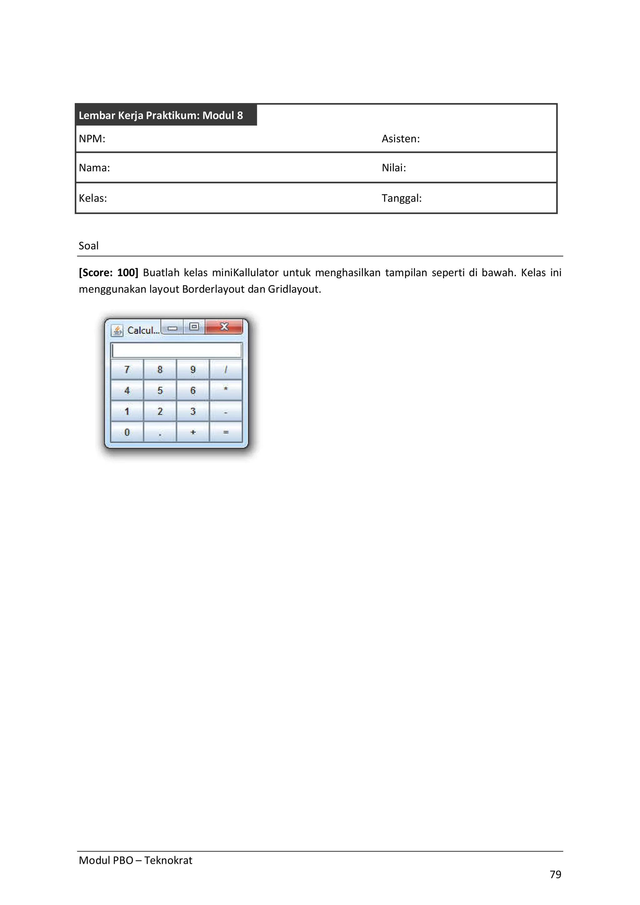 Modul PBO Bab-08 - Java GUI | PDF