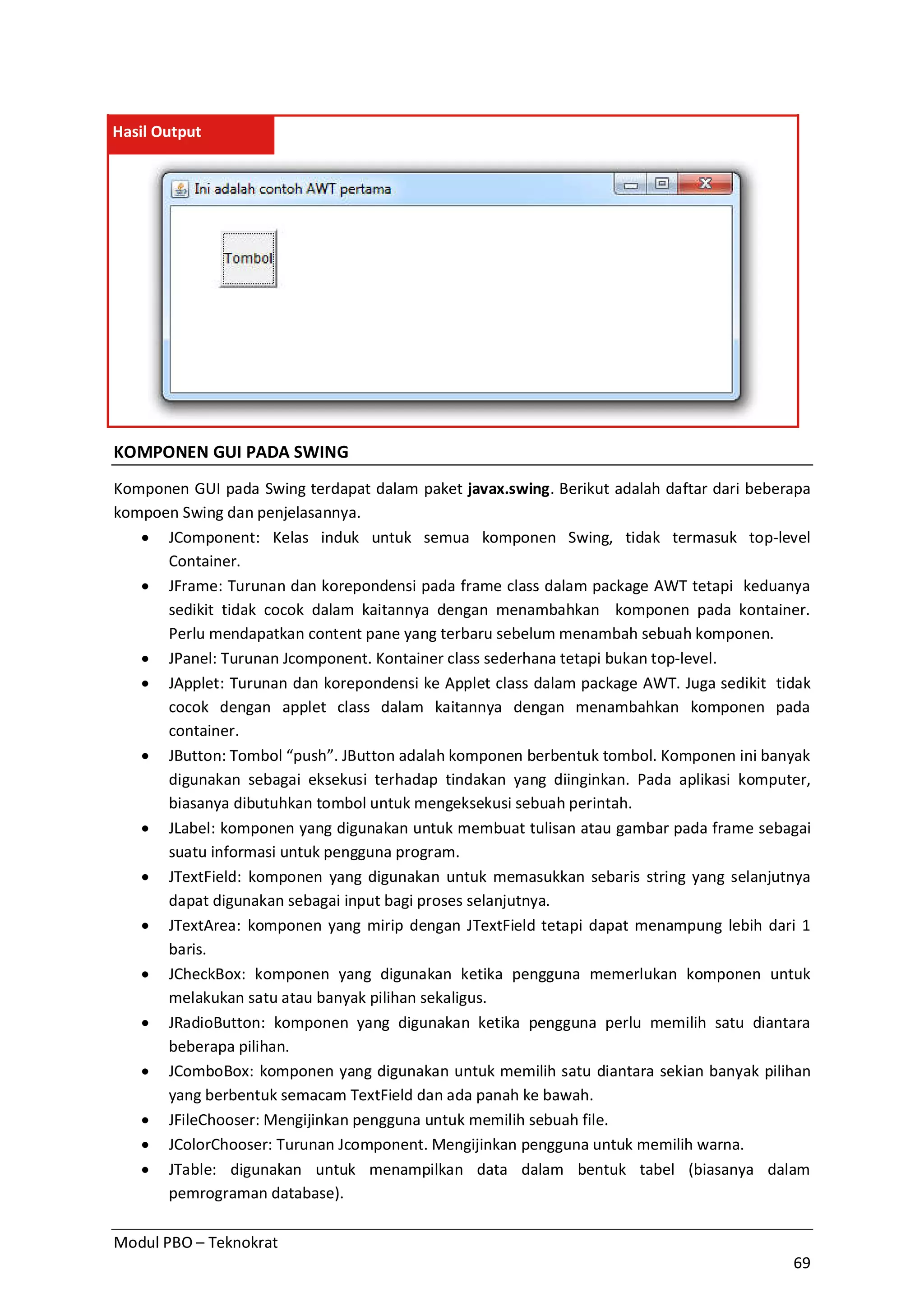 Modul PBO Bab-08 - Java GUI | PDF