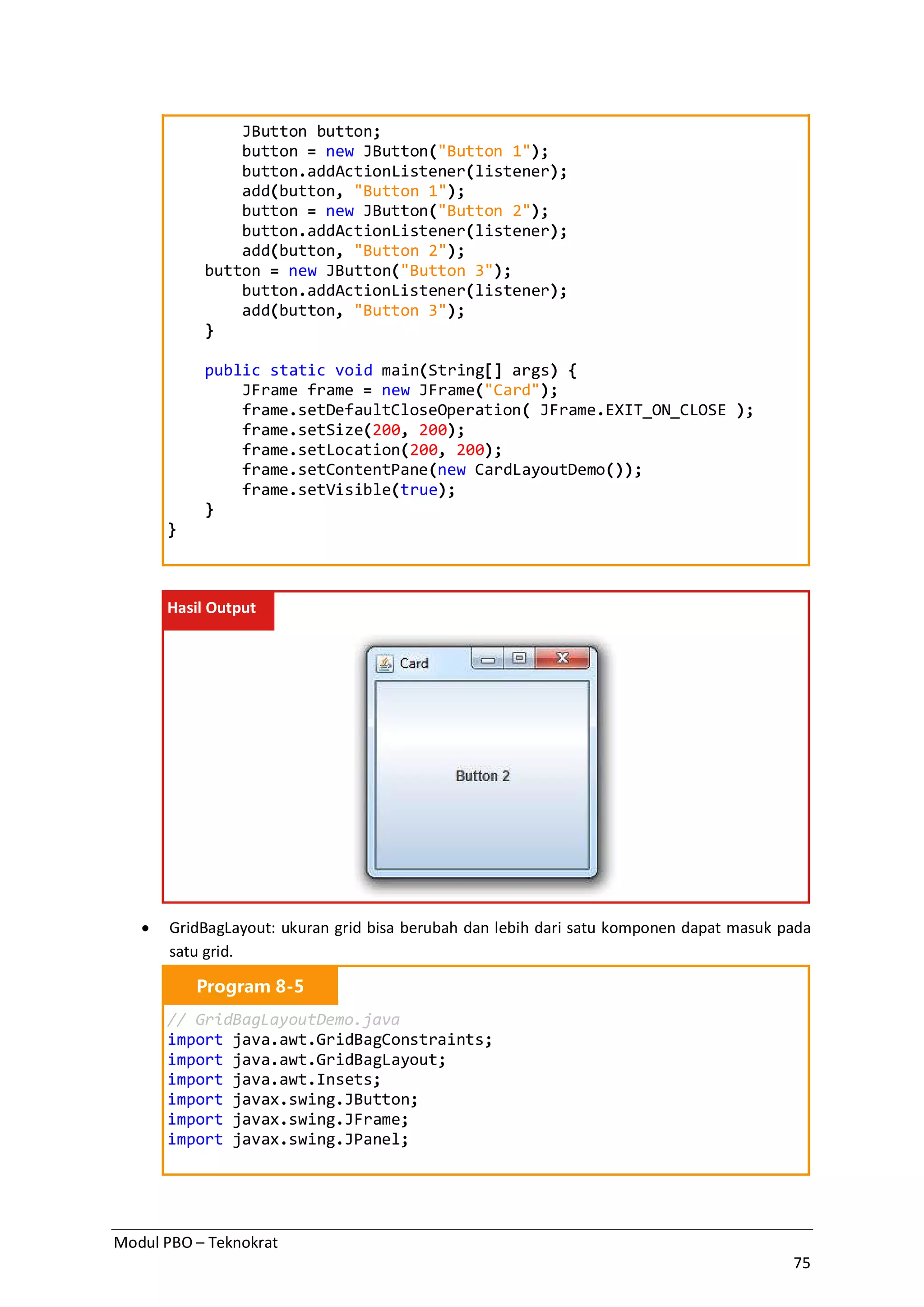 Modul PBO Bab-08 - Java GUI | PDF