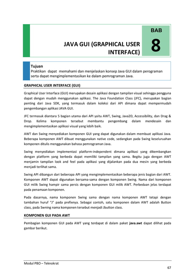 Modul PBO Bab-08 - Java GUI | PDF