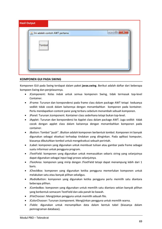 Modul PBO Bab-08 - Java GUI | PDF