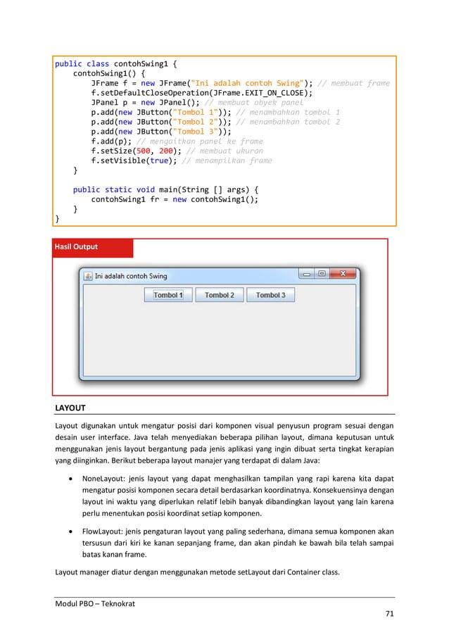 Modul PBO Bab-08 - Java GUI | PDF