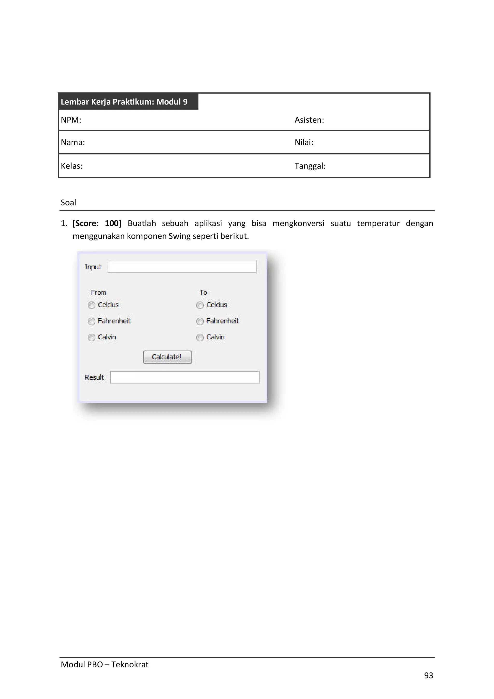 Modul PBO Bab-09 - Swing | PDF