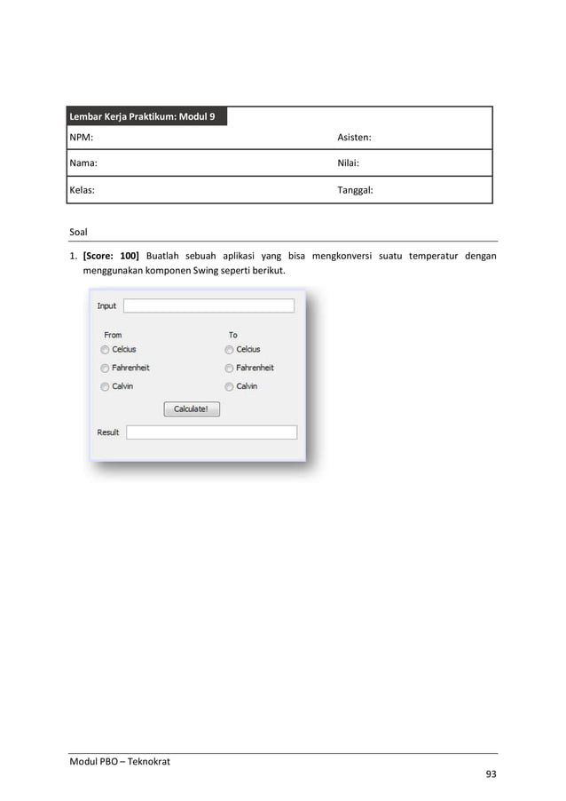 Modul PBO Bab-09 - Swing | PDF