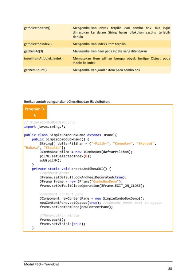 Modul PBO Bab-09 - Swing | PDF