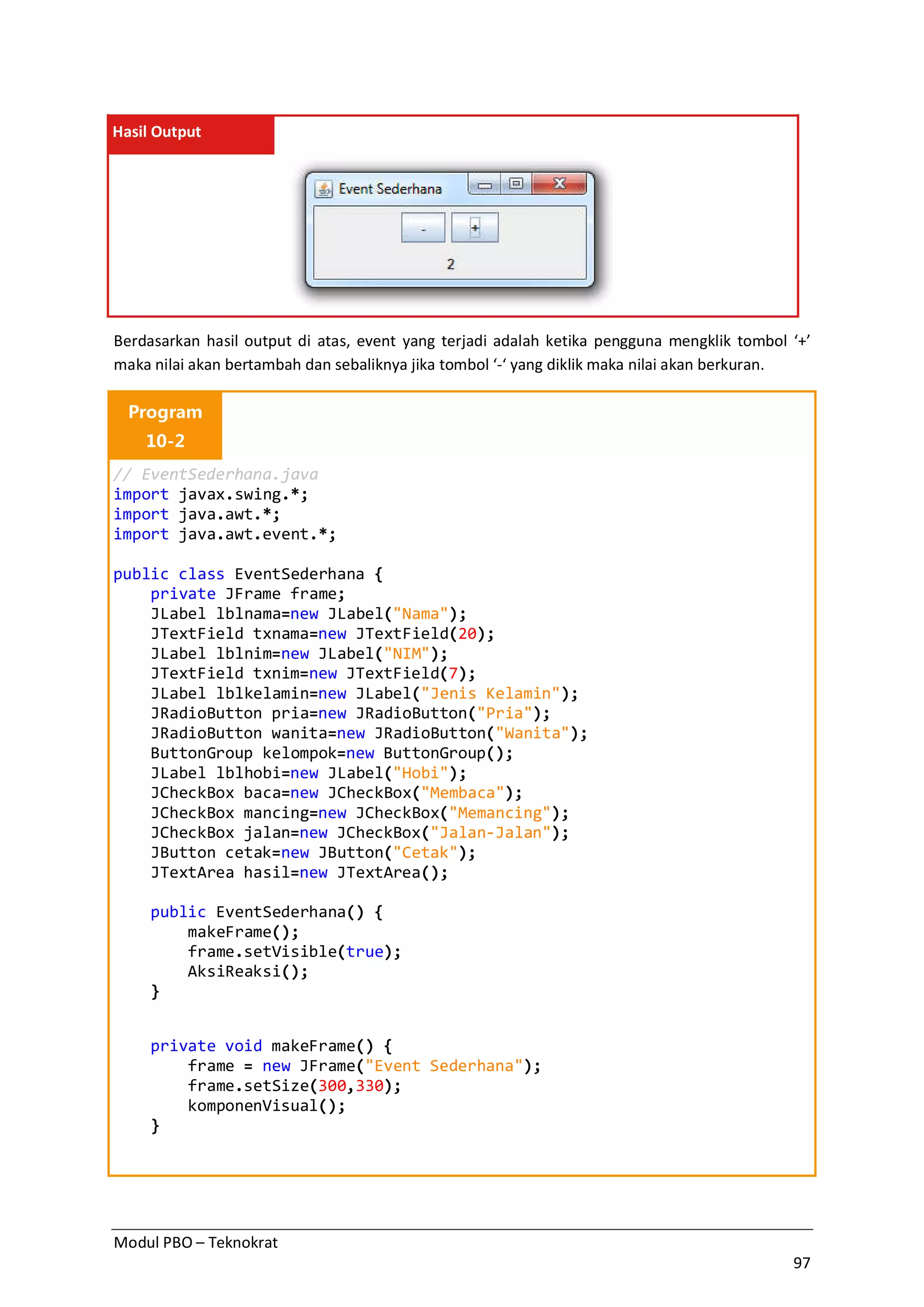Modul PBO Bab-10 - Event & Exception Handling | PDF