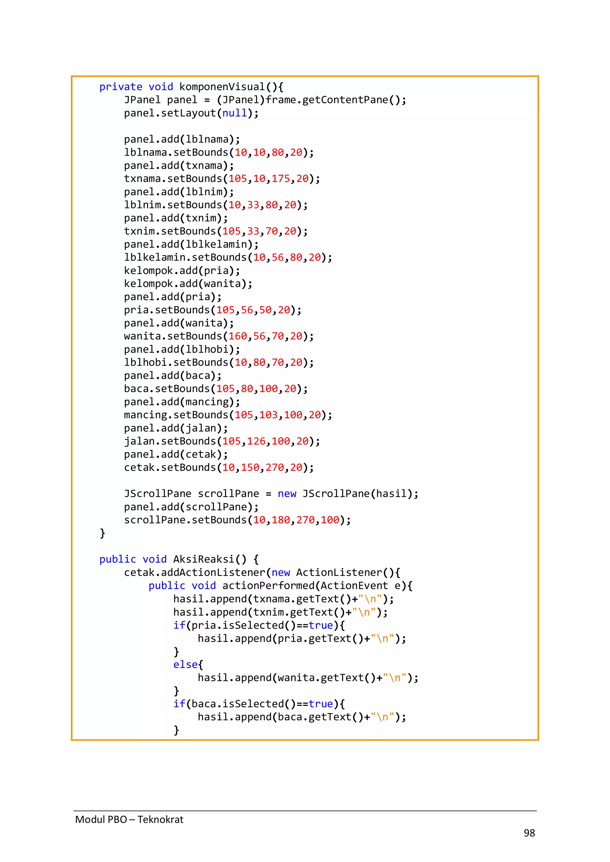 Modul PBO Bab-10 - Event & Exception Handling | PDF
