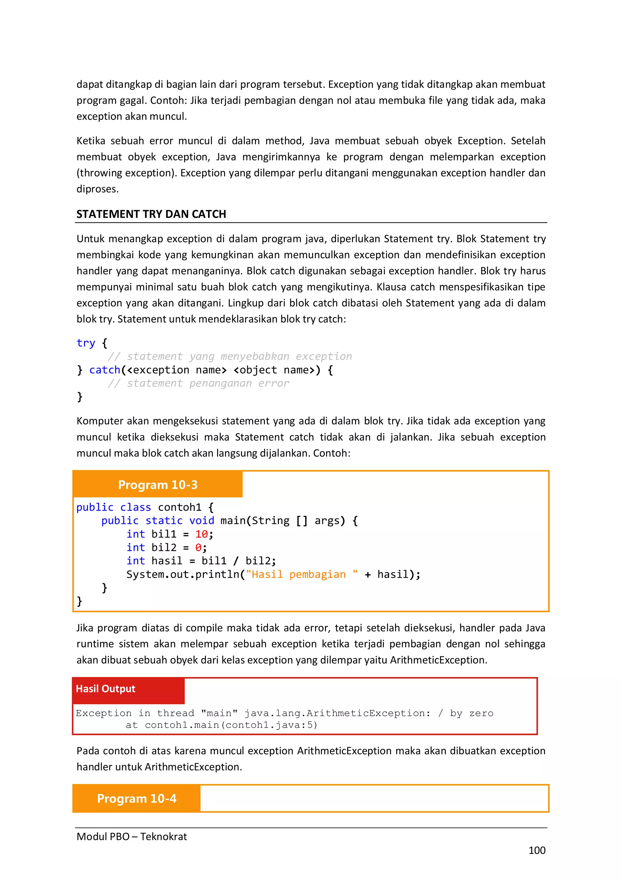 Modul PBO Bab-10 - Event & Exception Handling | PDF