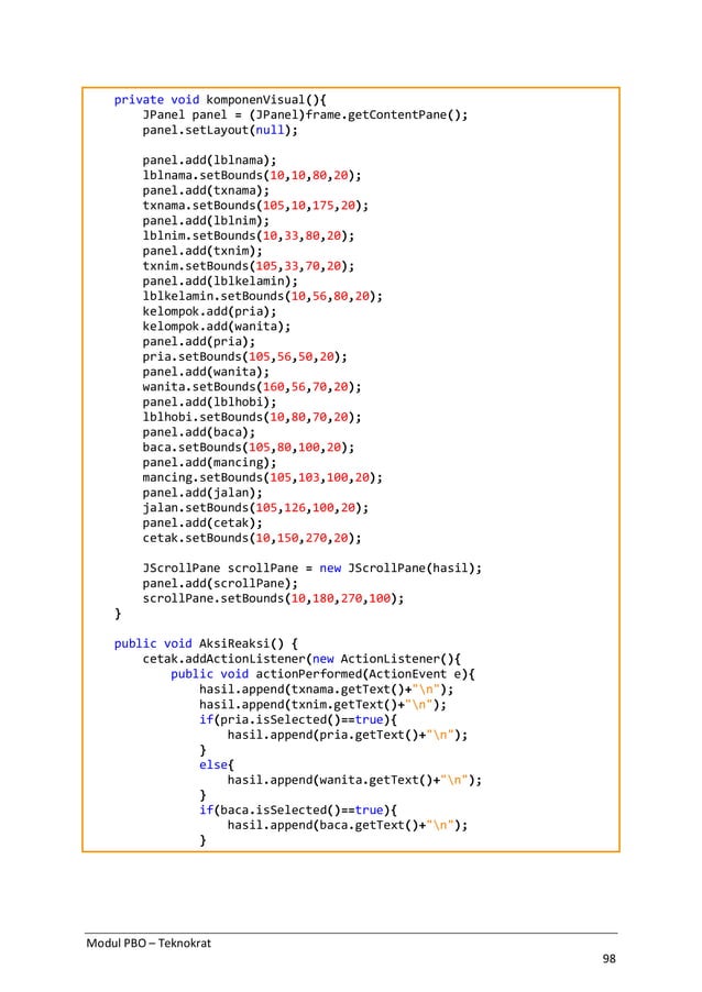 Modul PBO Bab-10 - Event & Exception Handling | PDF