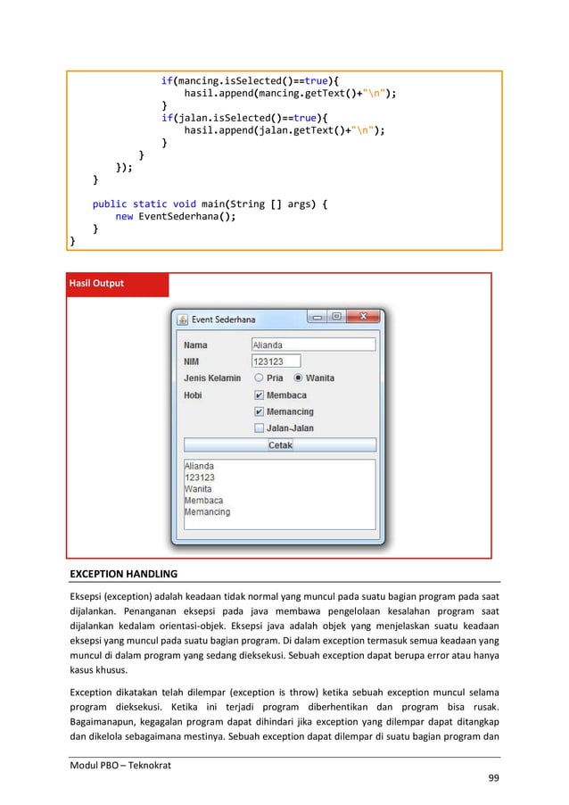Modul PBO Bab-10 - Event & Exception Handling | PDF