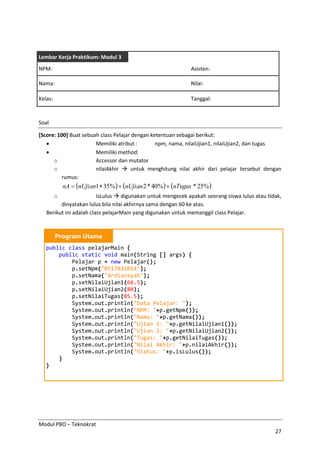 Modul pratikum pbo - Class dan Object | PDF