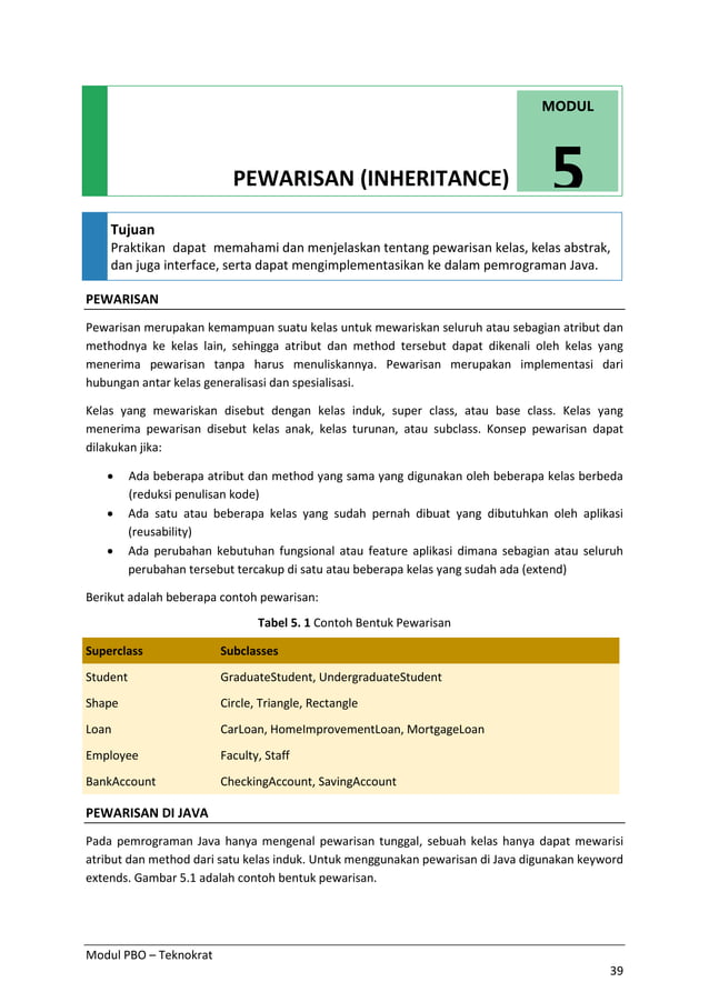 Modul pratikum pbo - inheritance | PDF