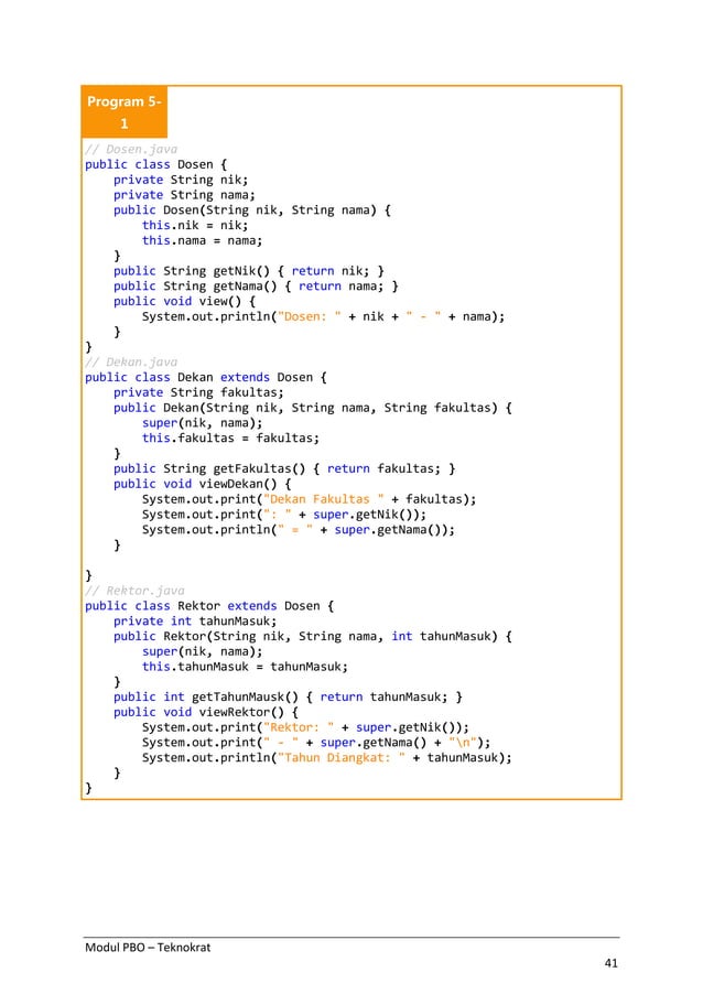 Modul pratikum pbo - inheritance | PDF