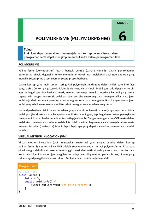 Modul pratikum pbo - Polimorphism | PDF