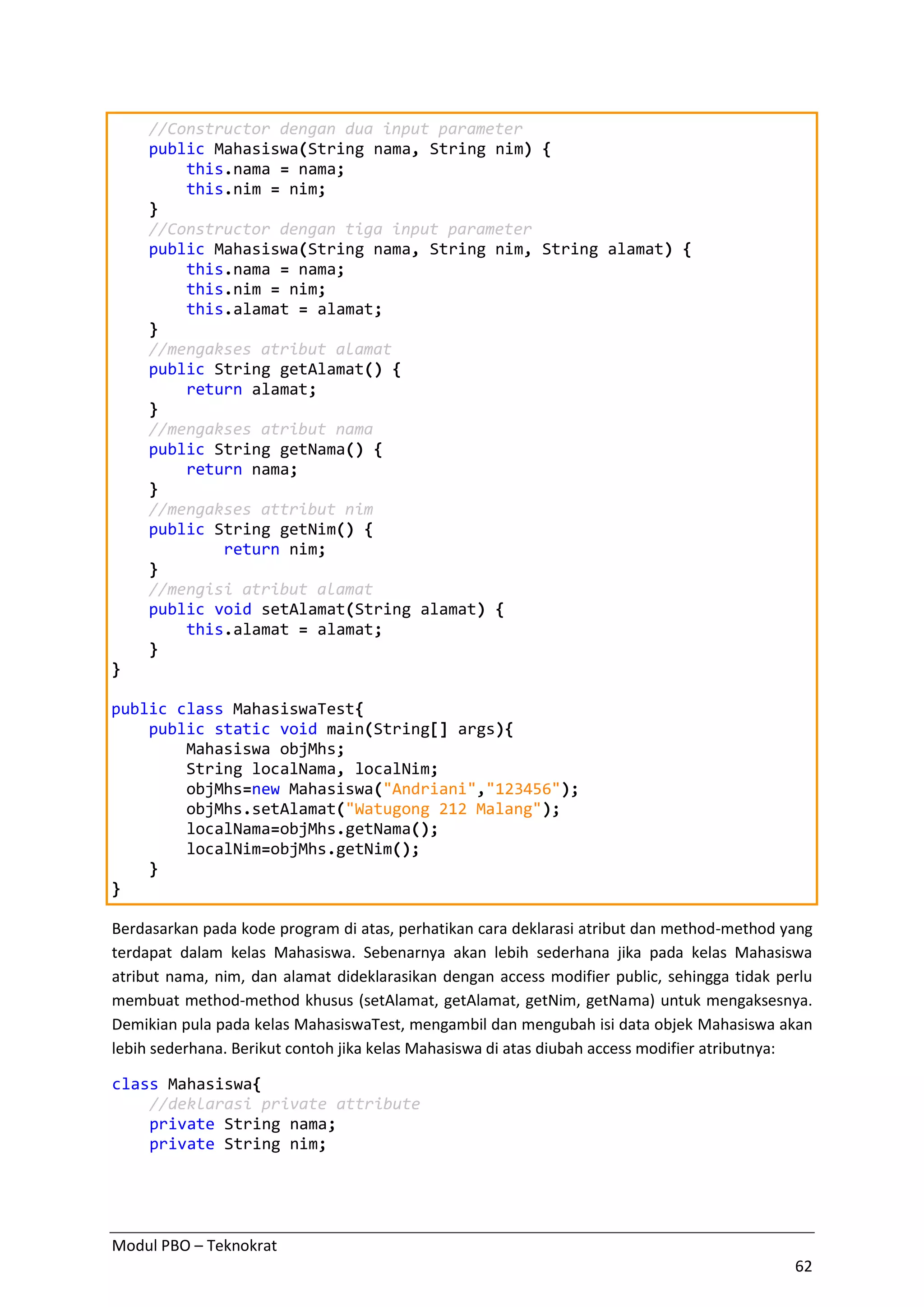 Modul pratikum pbo - ENCAPSULATION | PDF