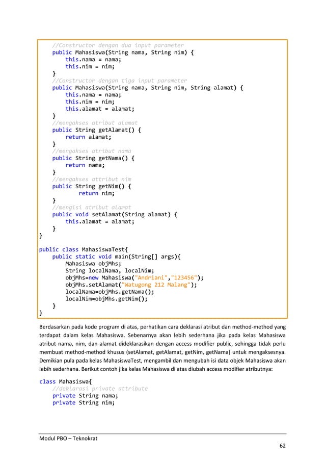 Modul pratikum pbo - ENCAPSULATION | PDF