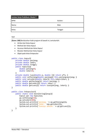 Modul pratikum pbo - ENCAPSULATION | PDF