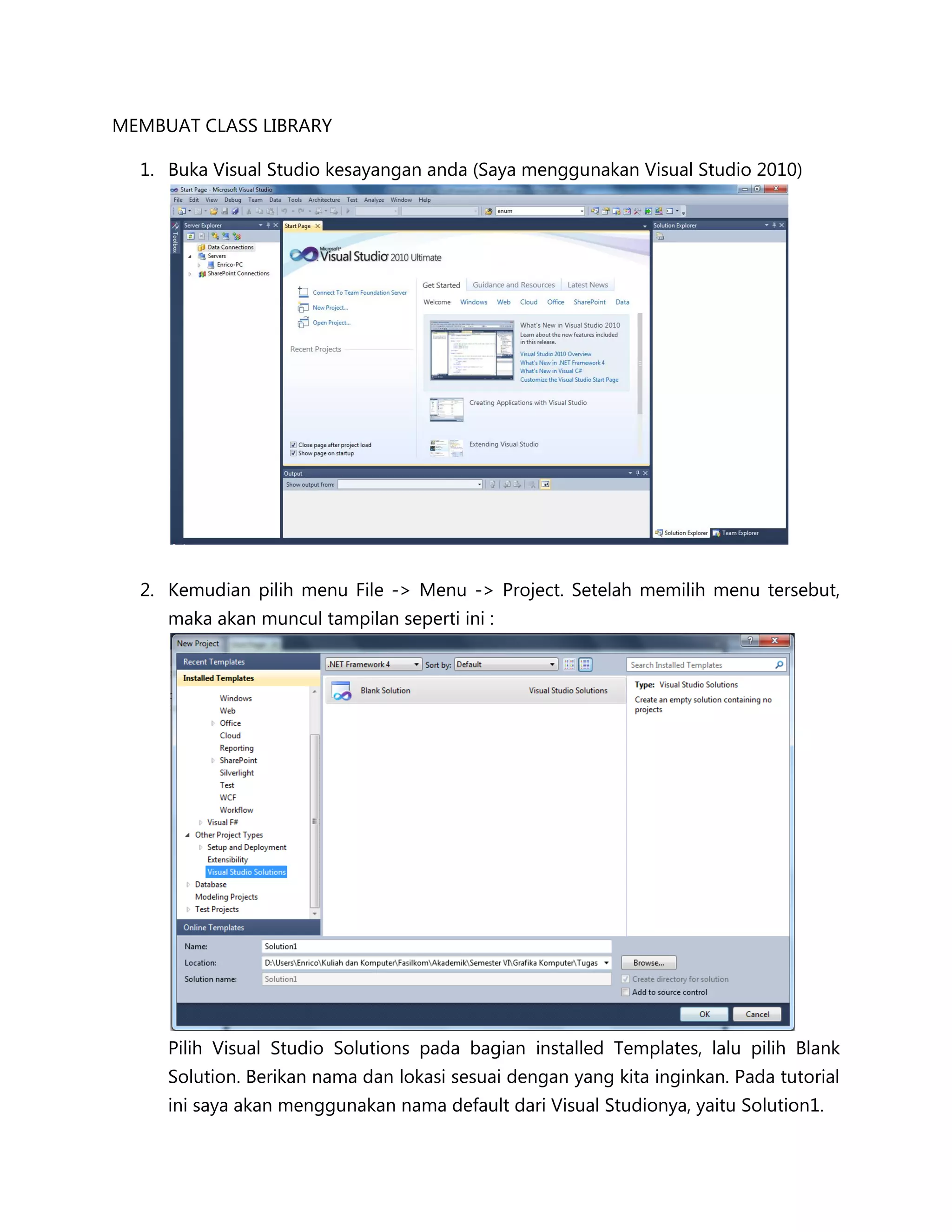 Modul Tutorial Membuat Class pada Visual Studio 2010 | PDF