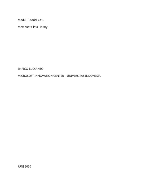 Modul Tutorial Membuat Class pada Visual Studio 2010 | PDF