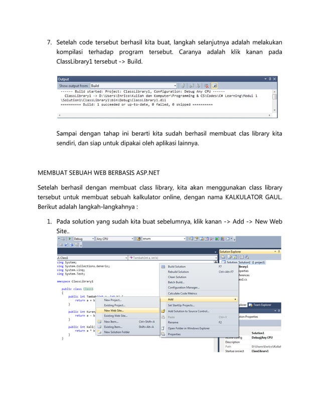 Modul Tutorial Membuat Class pada Visual Studio 2010 | PDF