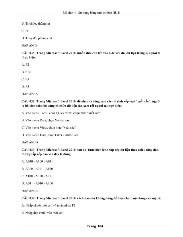 Ly thuyet on thi chung chi cntt co ban theo thong tu 03- Modul04 | PDF